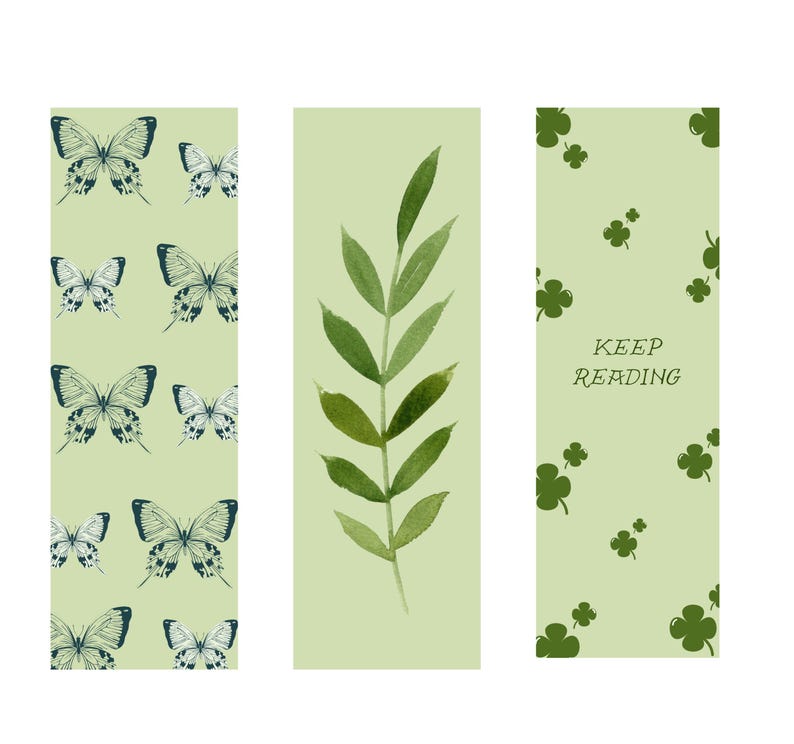 Set of 3 Green Bookmark, Aesthetic Bookmarks, Bookish Gifts, Digital ...