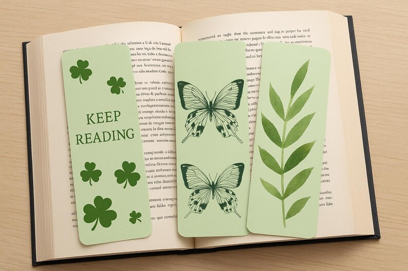 Set of 3 Green Bookmark, Aesthetic Bookmarks, Bookish Gifts, Digital ...
