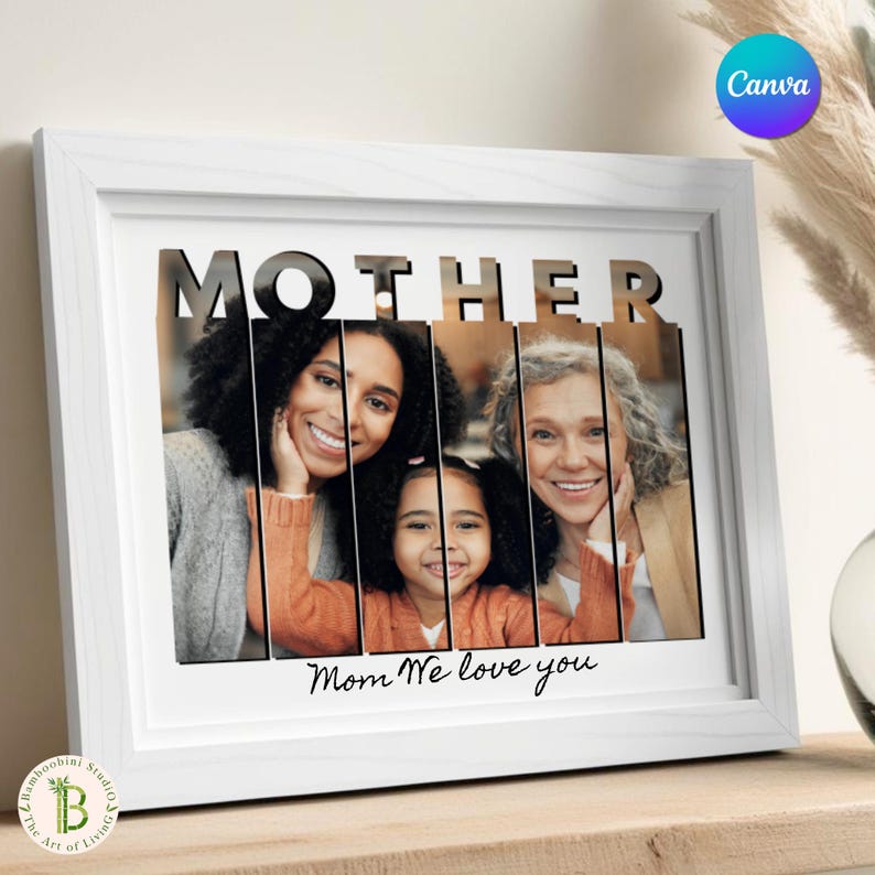 Alphabet Photo Collage Canva Template Custom Name Frame Gift for Mom ...