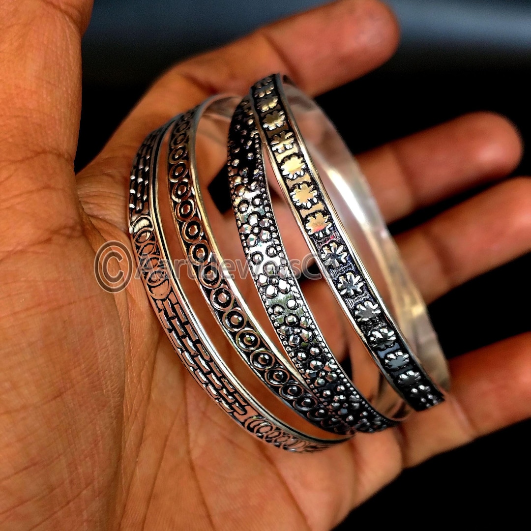 Solid Sterling Silver Bangle Set, Silver Bangle, Stackable Bangle ...