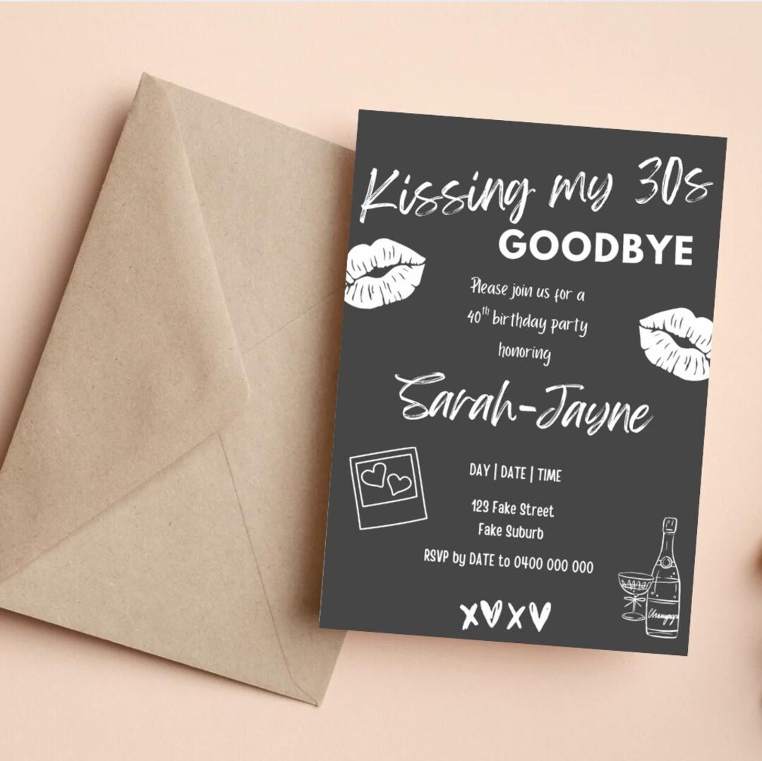 Kissing Your 30s Goodbye Invitation Template – Editable Birthday Invite ...