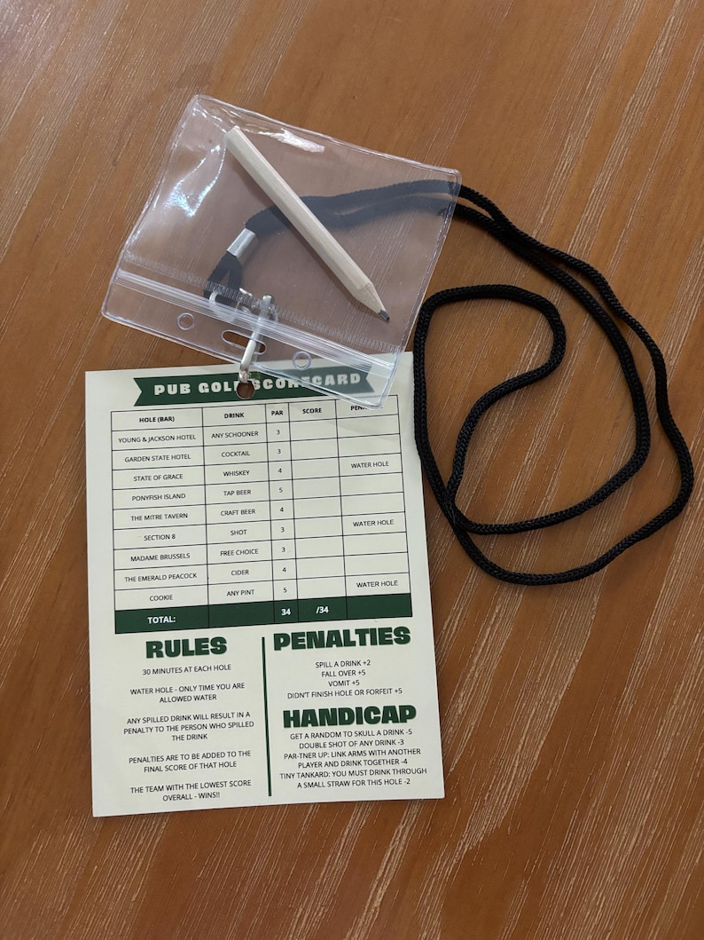 Pub Golf Scorecard and Guide - Etsy