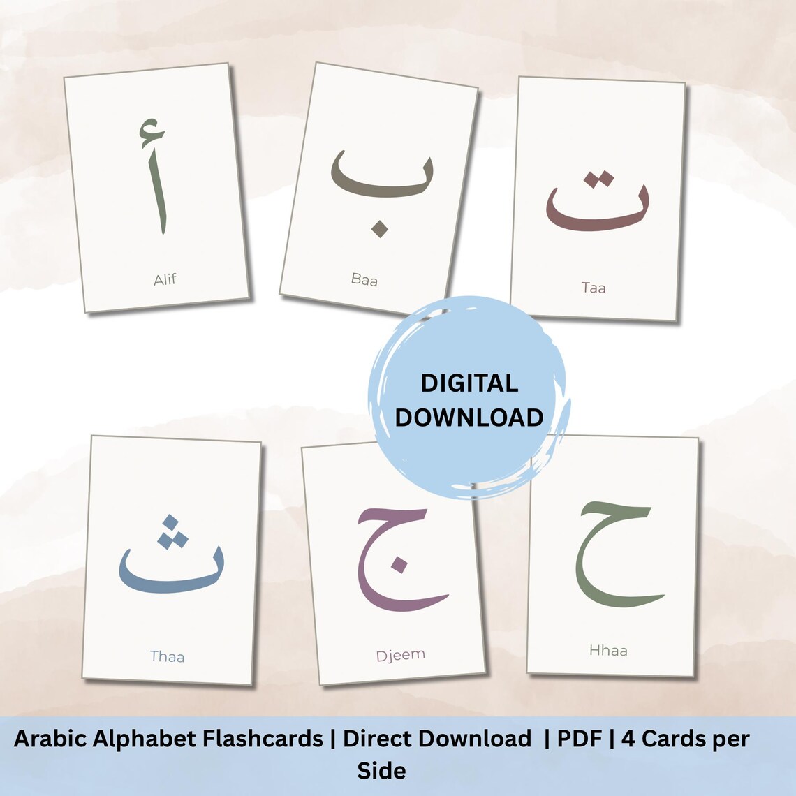 Arabic Alphabet Flashcards for Kids | Alif Baa Ta Learning Cards ...