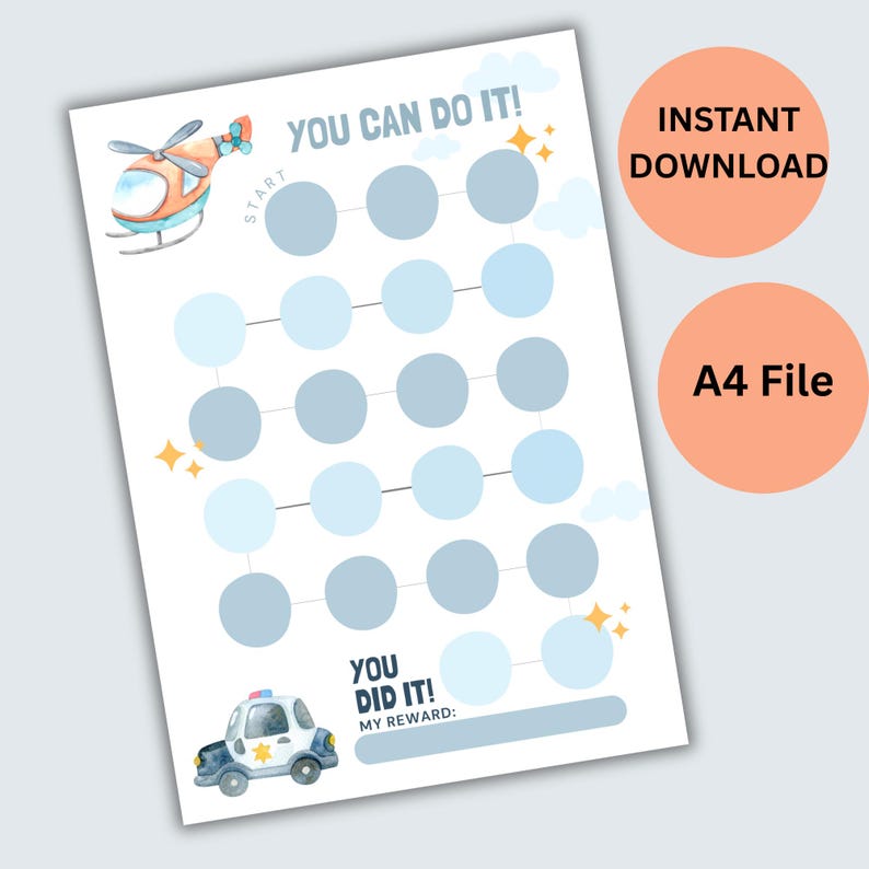 Printable Reward Chart for Kids – Car & Helicopter Theme | Behavior ...