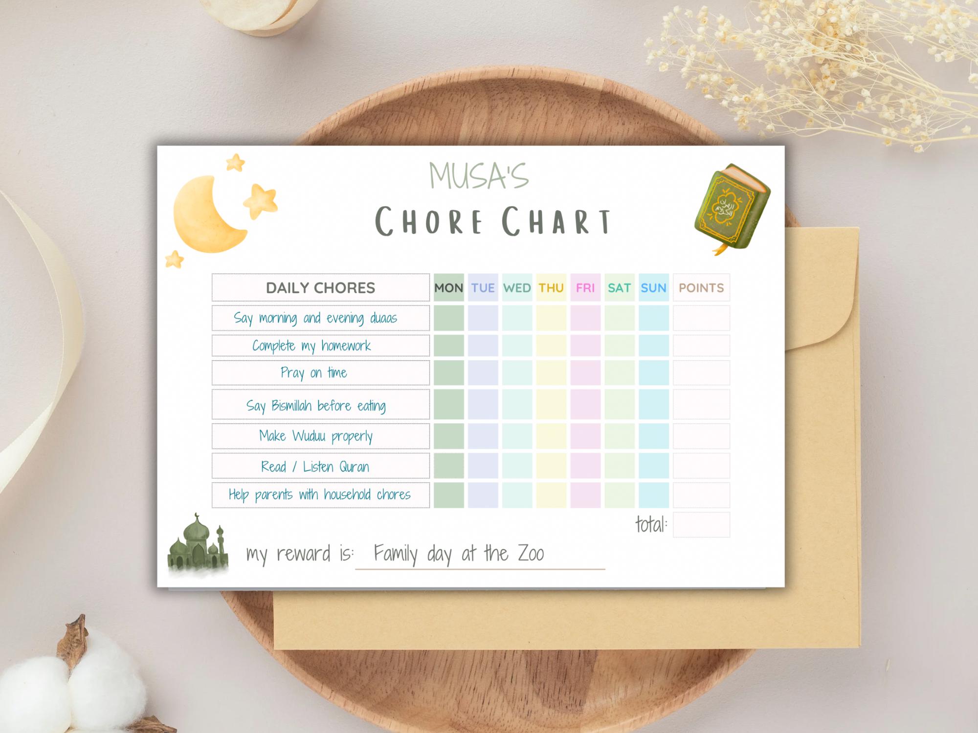 Editable Islamic Chore Chart for Kids – Muslim Daily Routine Tracker ...