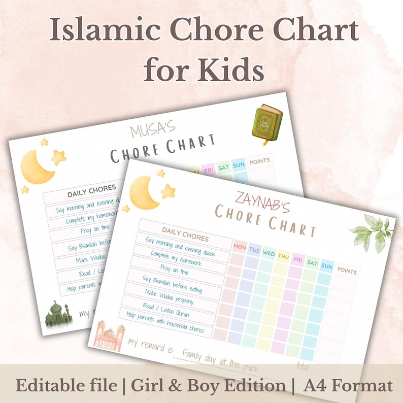 Editable Islamic Chore Chart for Kids – Muslim Daily Routine Tracker ...