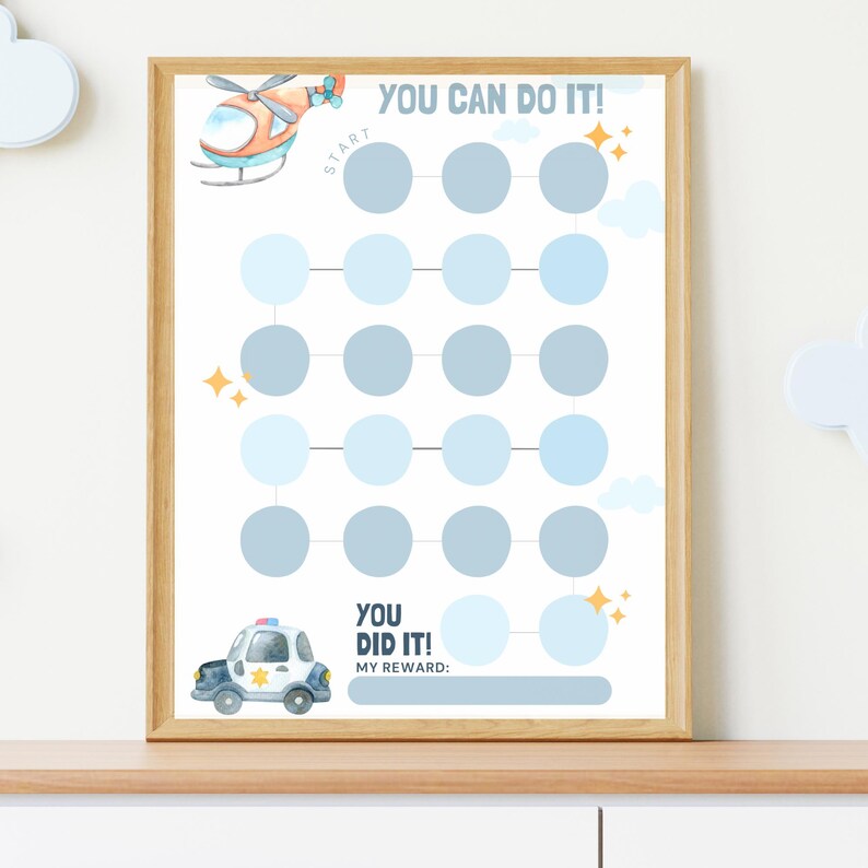 Printable Reward Chart for Kids – Car & Helicopter Theme | Behavior ...