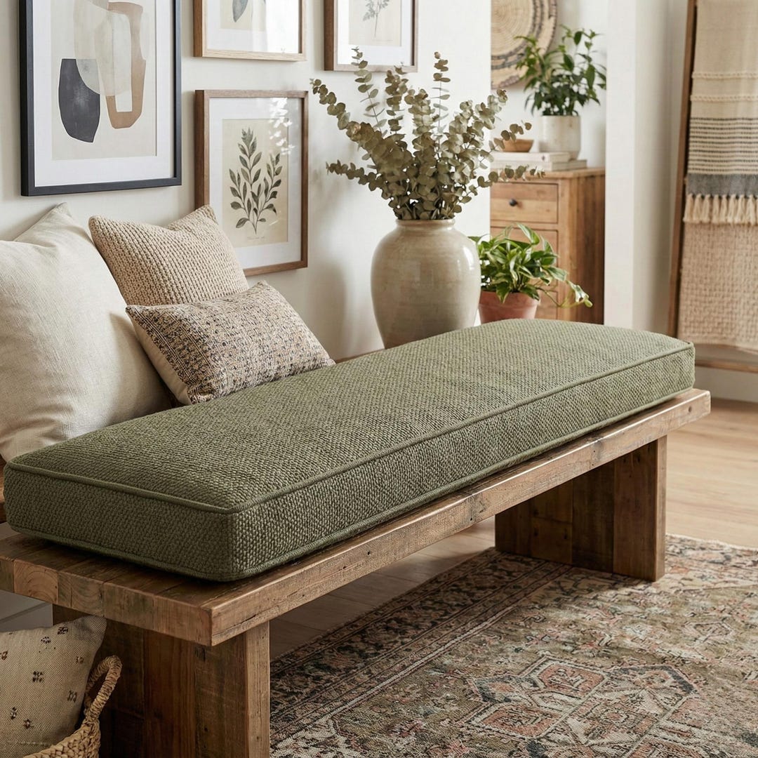 3" Thick Custom Bench Cushion Indoor, Farmhouse Window Seat Cushion ...