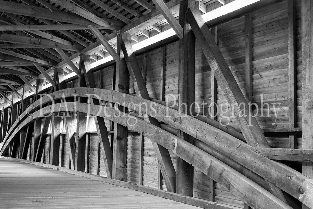 Black and White Covered Bridge Photo Print | Wooden Bridge Picture - Etsy