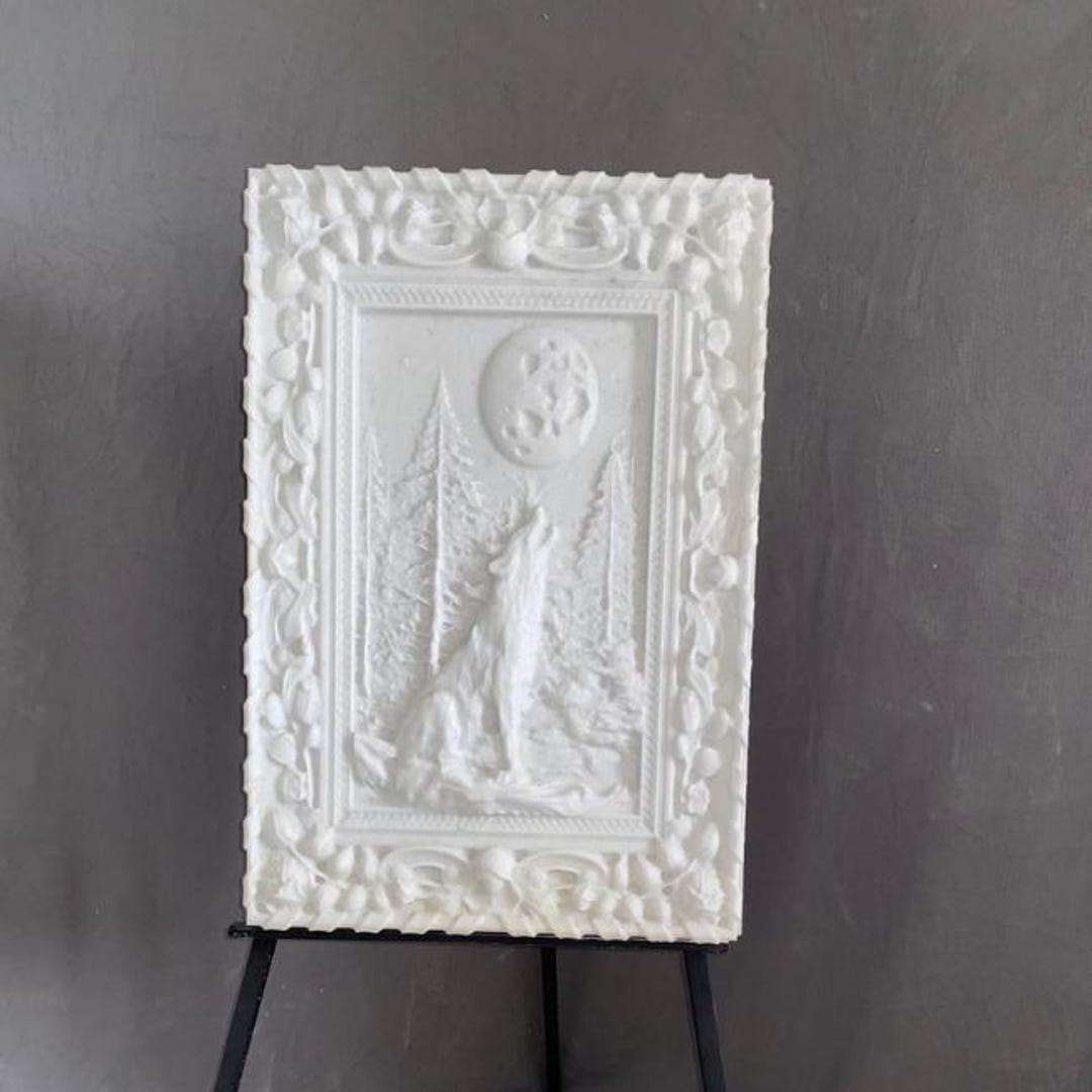 Marble Wolf Relief Sculpture: Handmade Animal Wall Art, Nature-inspired ...