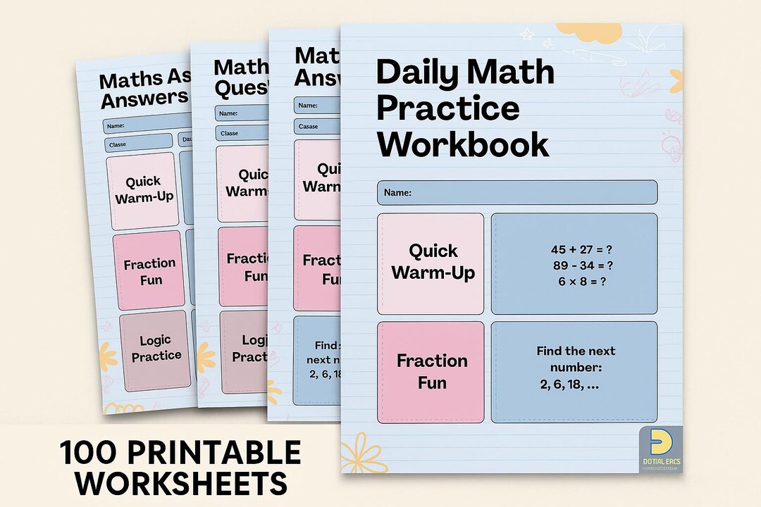 Math Practice Workbook | 100 Printable Arithmetic, Fractions, Logic ...