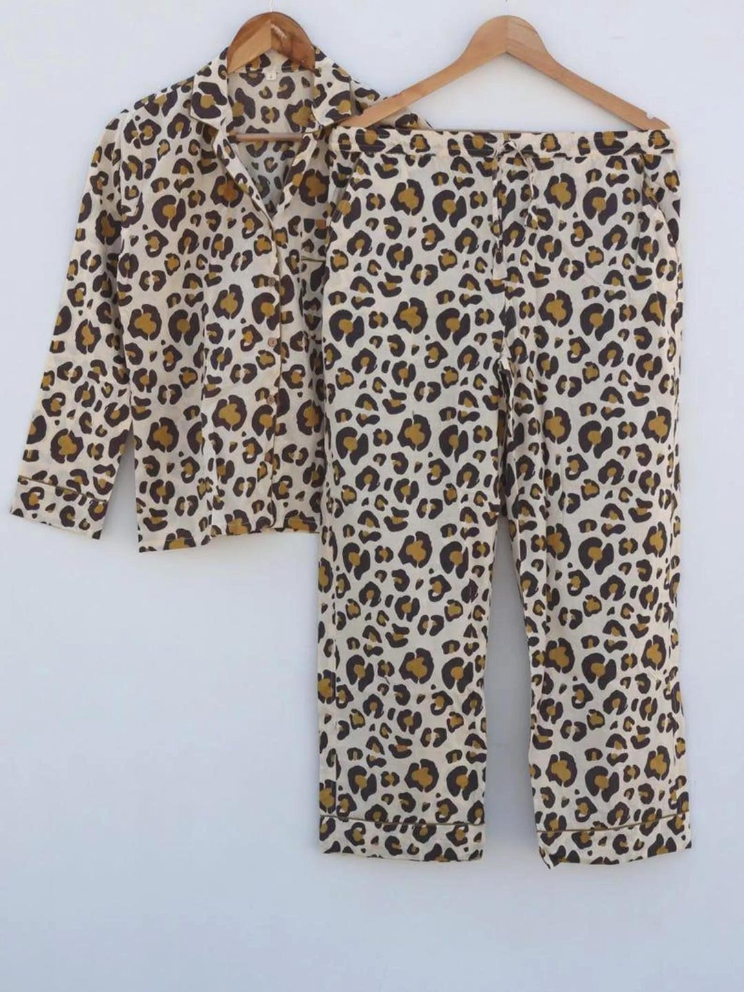 Leopard Print Pajama Set for Women | Cotton PJ Set | Button Down ...