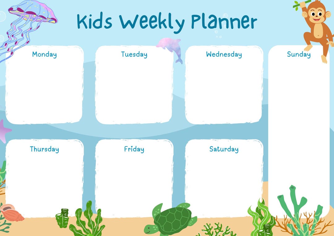 Kids Weekly Planner Printable, Ocean Theme Weekly Schedule, Editable ...