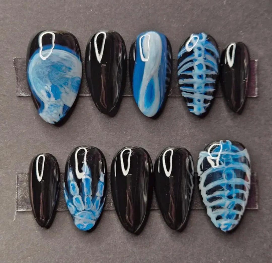X-ray Nails. Freestyle Nailart Gel, Skull Press on Nails - Etsy
