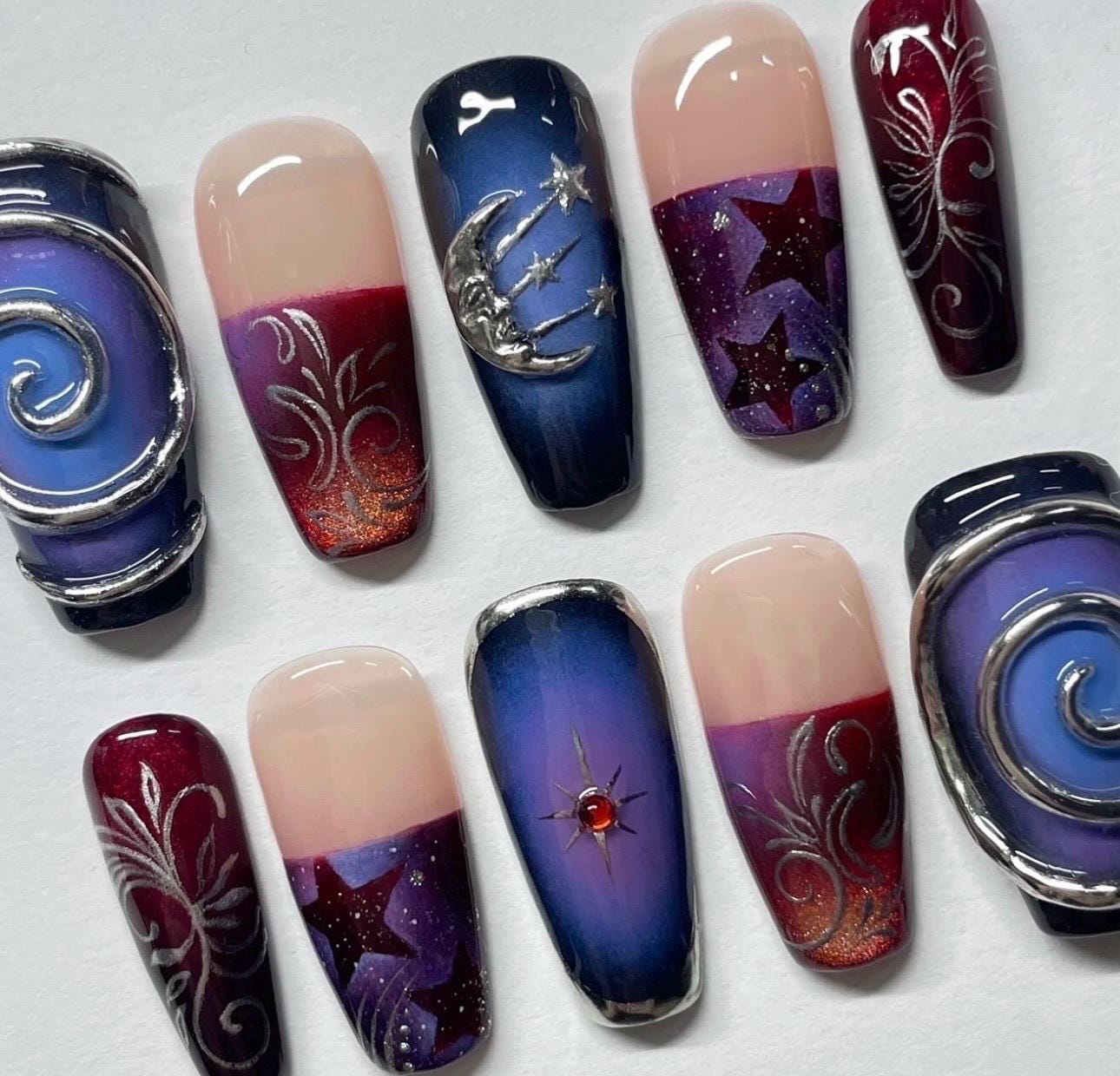 Whimsy Winter Starburst Set| Press on Nails Design Handmade - Etsy