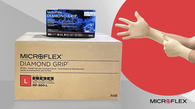 MICROFLEX Diamond Grip MF-300 Latex Gloves | Large | Powder-free ...