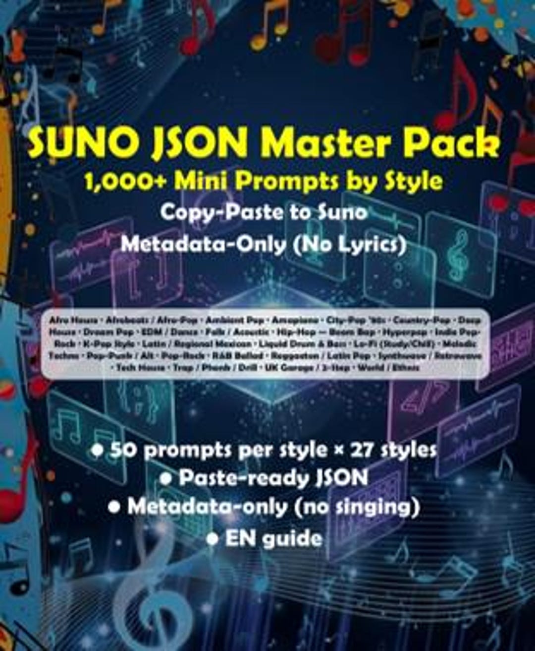 SUNO JSON Master Pack 1,000+ Mini Prompts by Style - Etsy