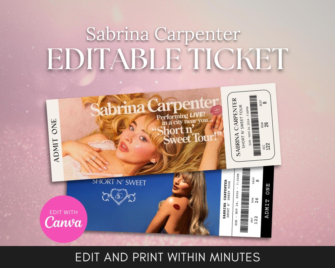Editable Sabrina Carpenter Ticket | Short N' Sweet Tour Concert Custom Ticket, DIY Gift Canva ...