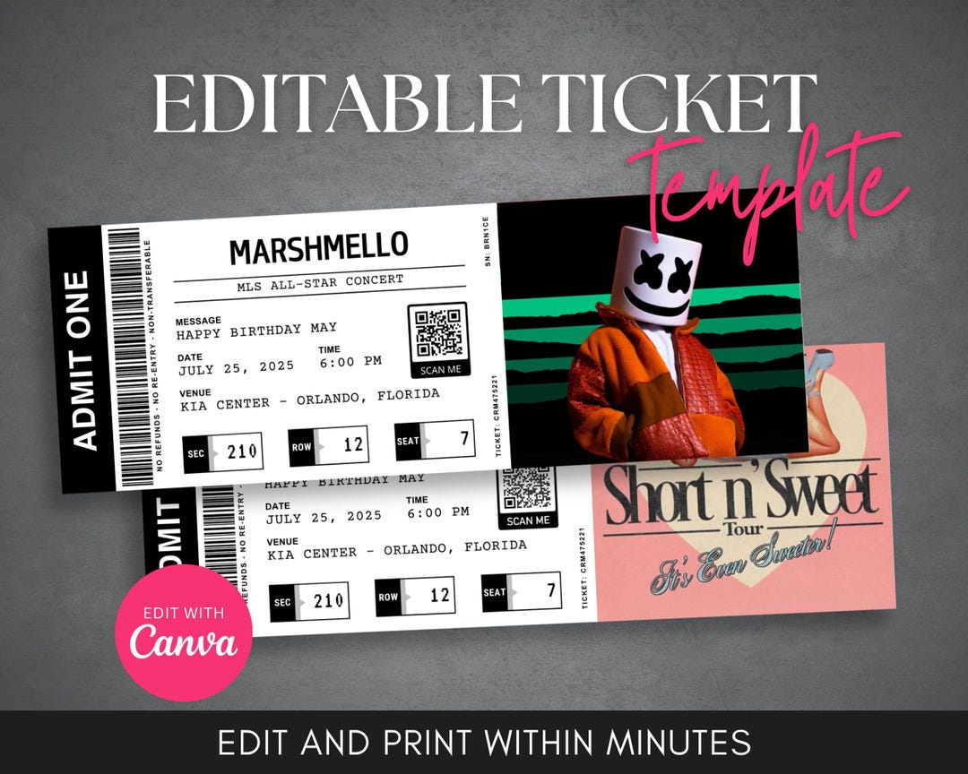 Editable Canva Ticket | Templates for Any Event, Tour or Concert Custom ...