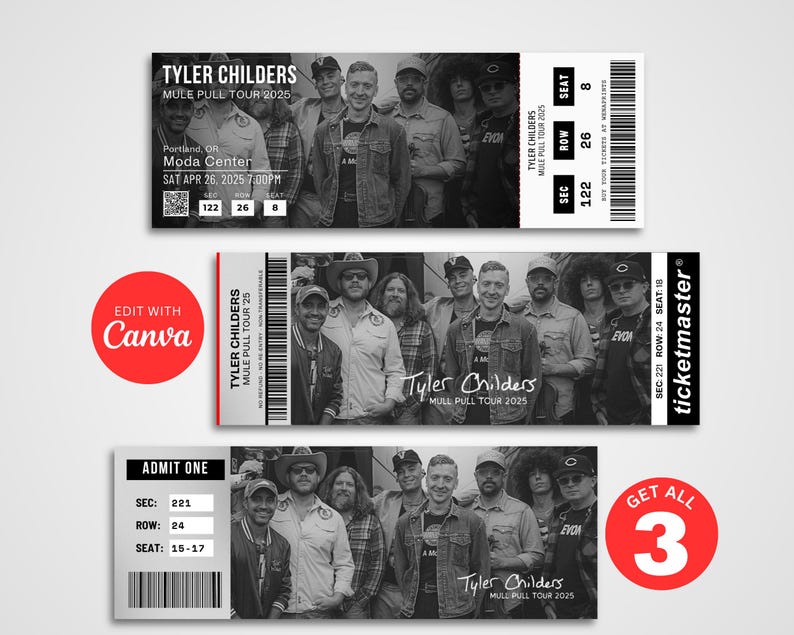 Editable Tyler Ticket | Childers Mule Pull Tour 2025 Custom Ticket, DIY ...