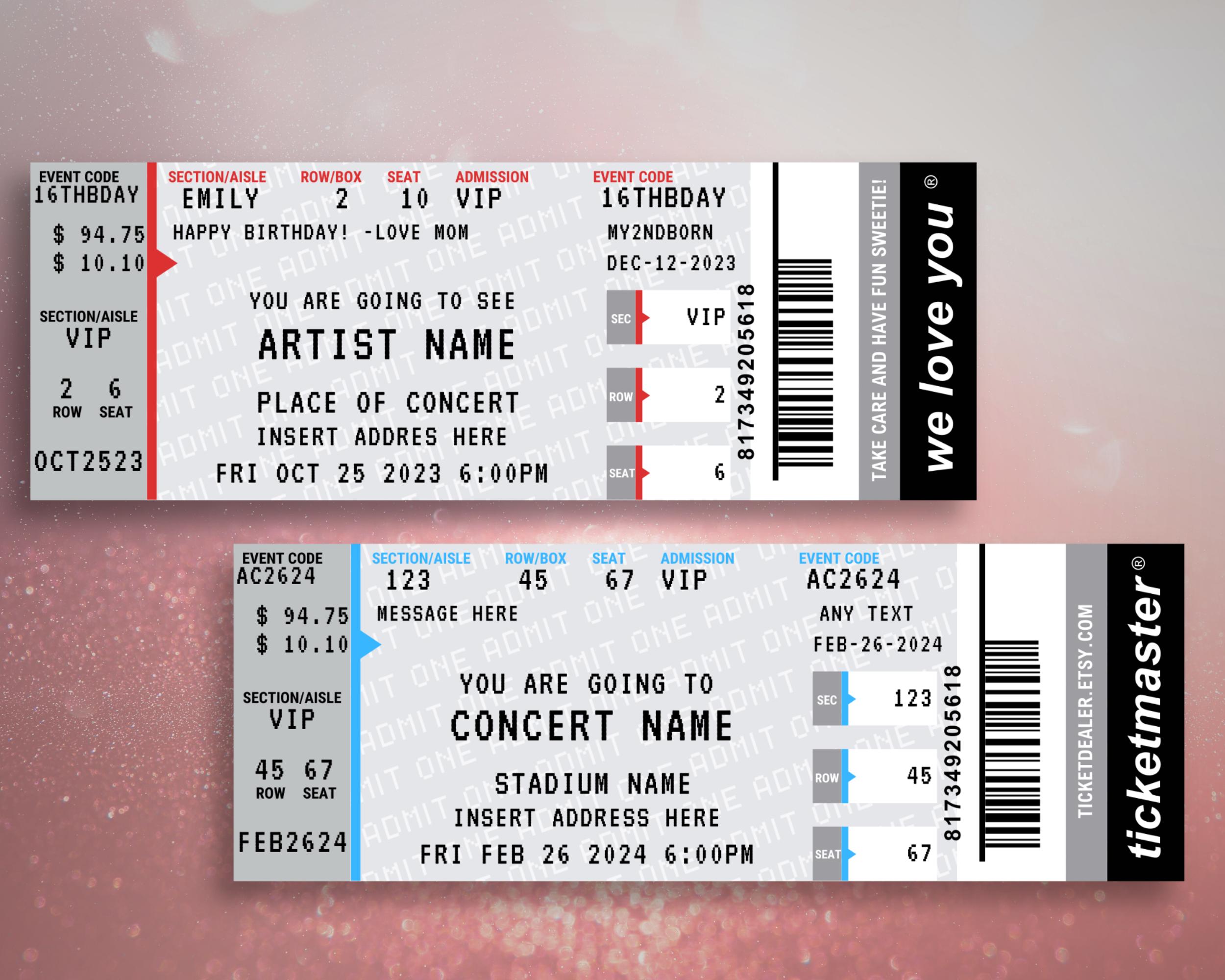 Editable Ticketmaster Template | for Any Event, Tour or Concert Custom ...
