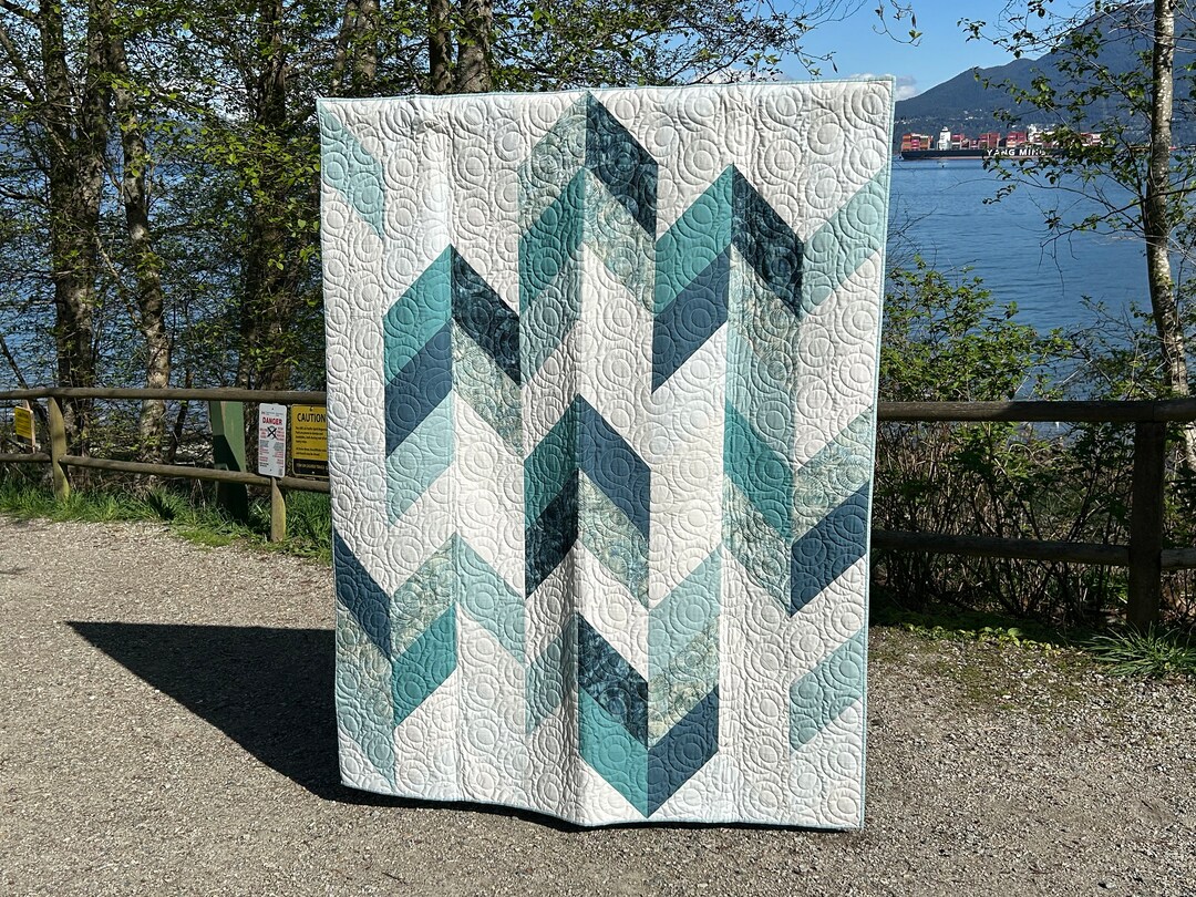 Mostly Teal Throw Quilt Kit, Contemporary Quilt Kit, Modern Quilt Kit ...