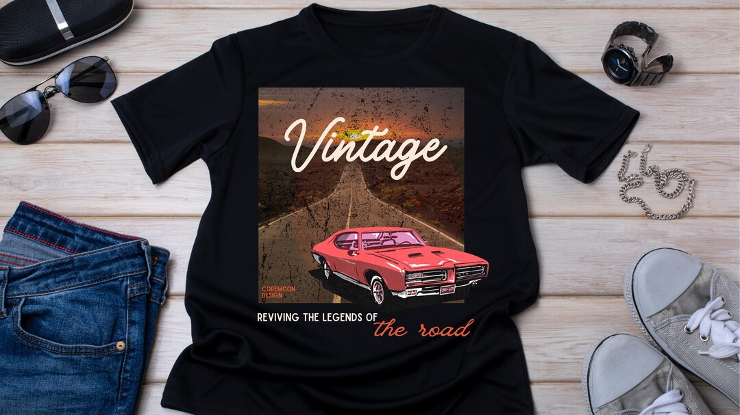 Vintage Muscle Car T-shirt Design: Retro Road Trip Art (PNG Digital ...