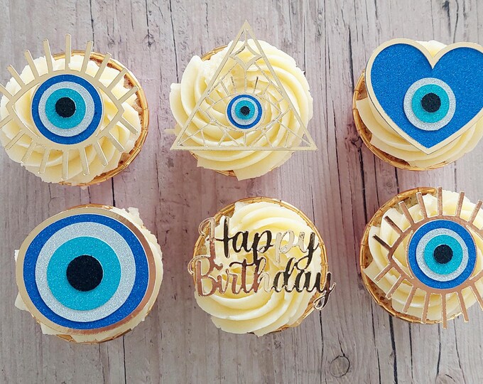 Evil Eye Cupcake Toppers/cake Charms. Pack of 6 Mixed Evil Eye Cupcake ...
