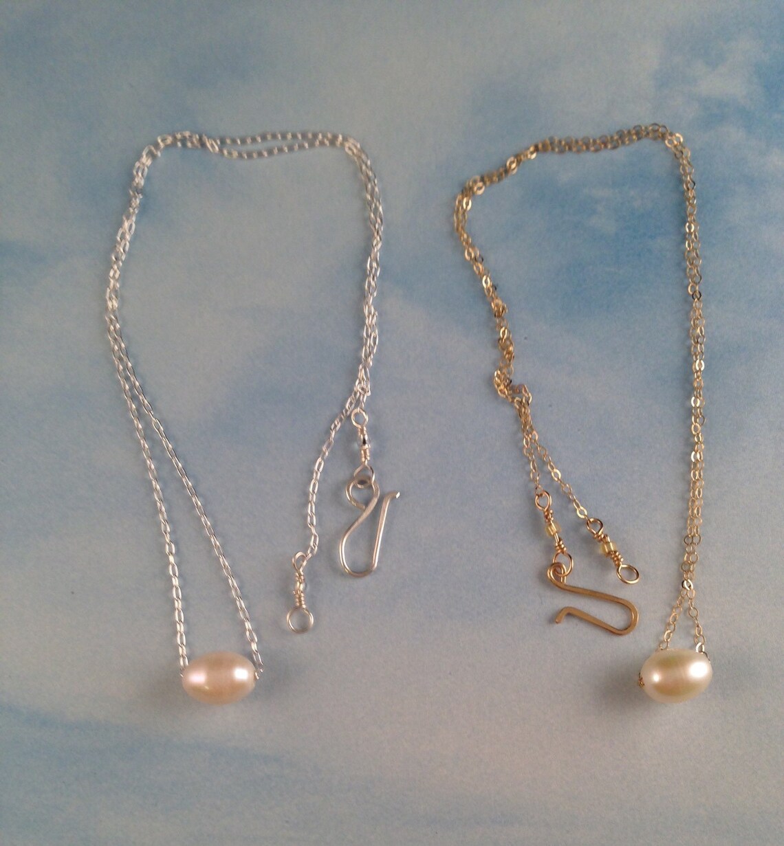 Floating Pearl Necklace on 14kt Gold Filled Chain or Sterling | Etsy