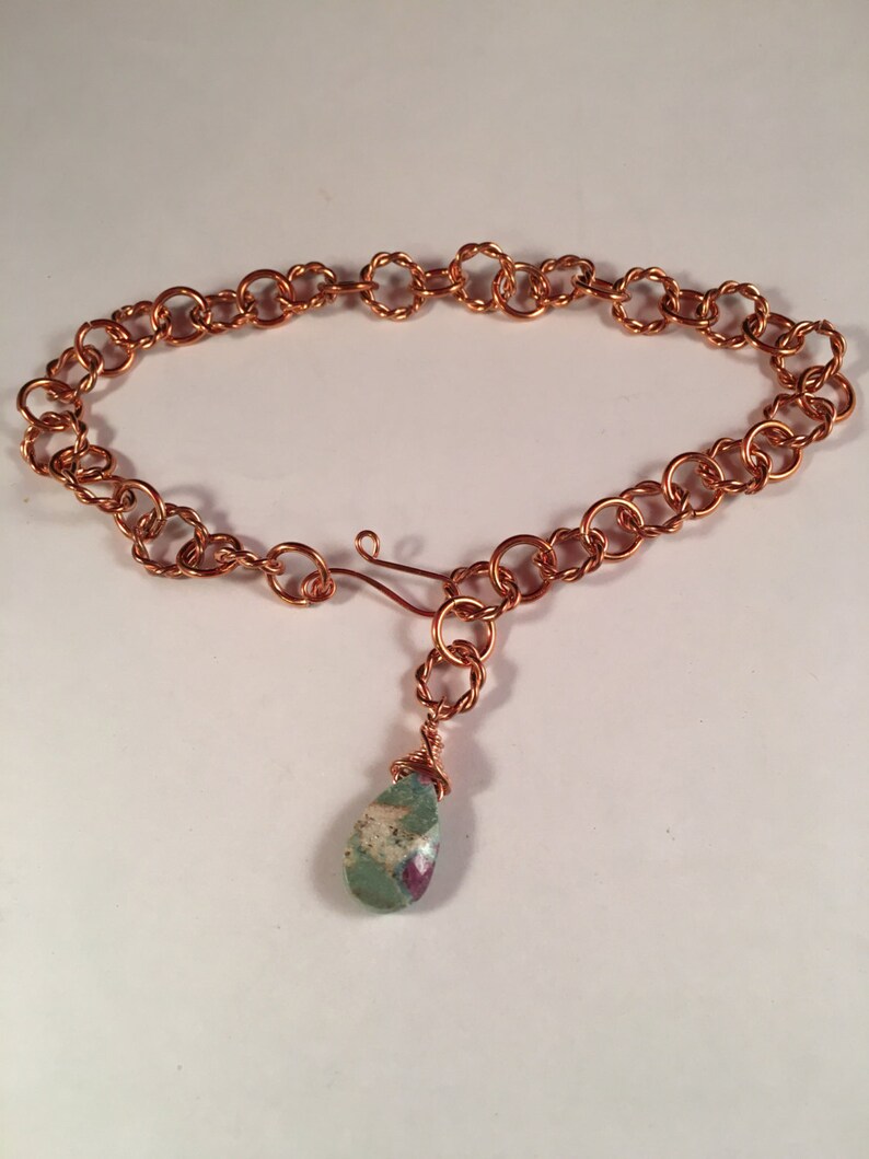 Natural Copper Ankle Bracelet With Wire Wrapped Ruby Fuchsite Bead ...
