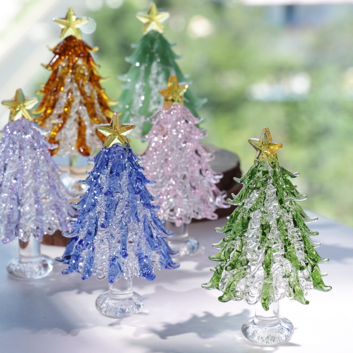 Handmade Christmas Glass Sculptures, Glass Christmas Tree Figurines ...