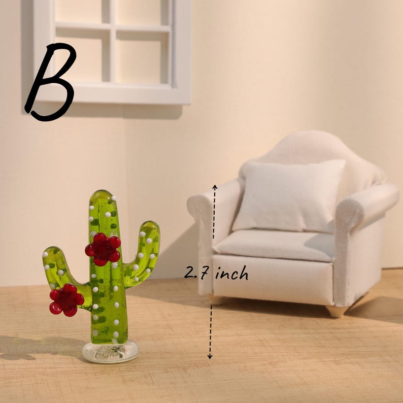 Glass Cactus Figurine, Hand Blown Plant, Handmade Glass Potted Plants ...