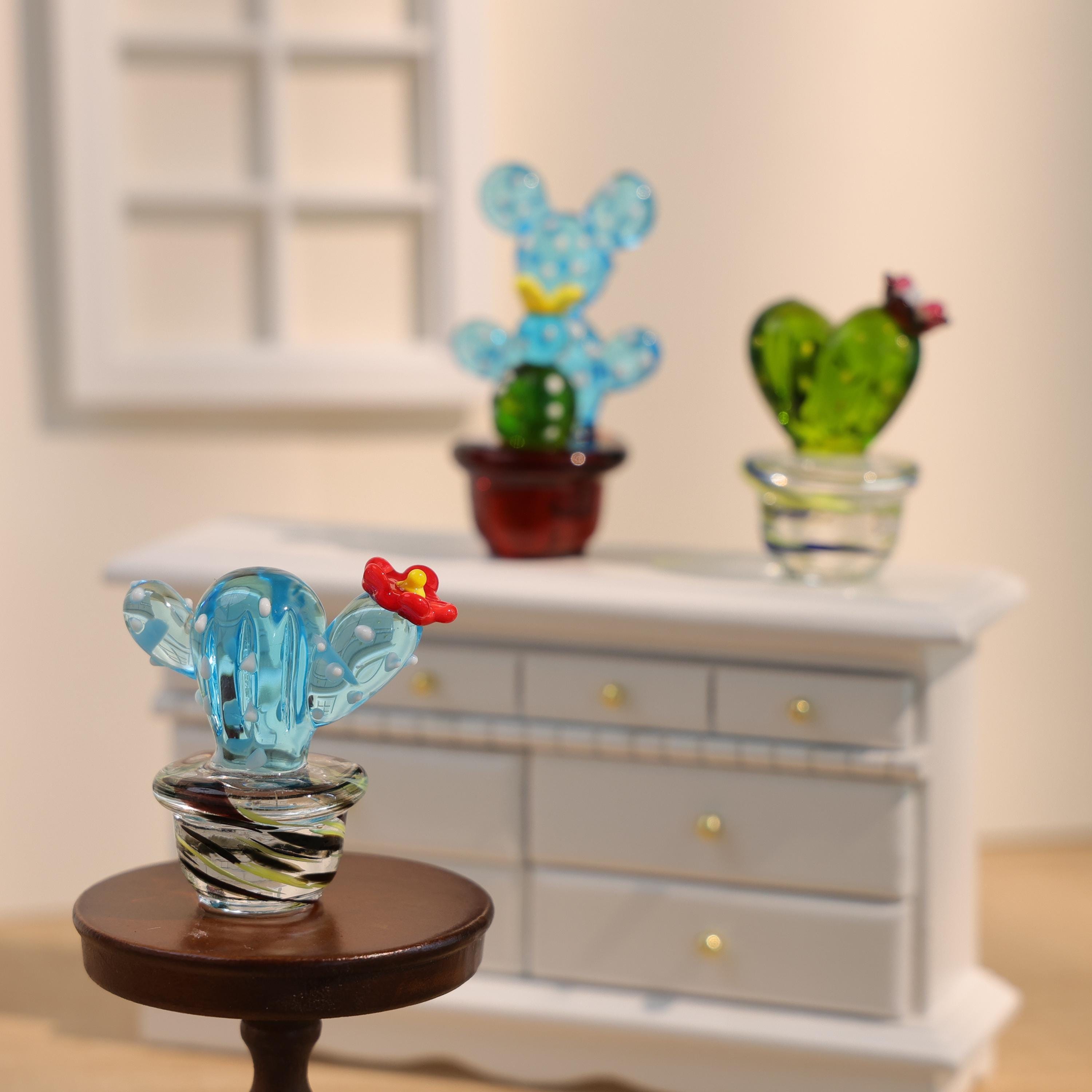 Glass Cactus Figurine, Hand Blown Plant, Handmade Glass Potted Plants ...