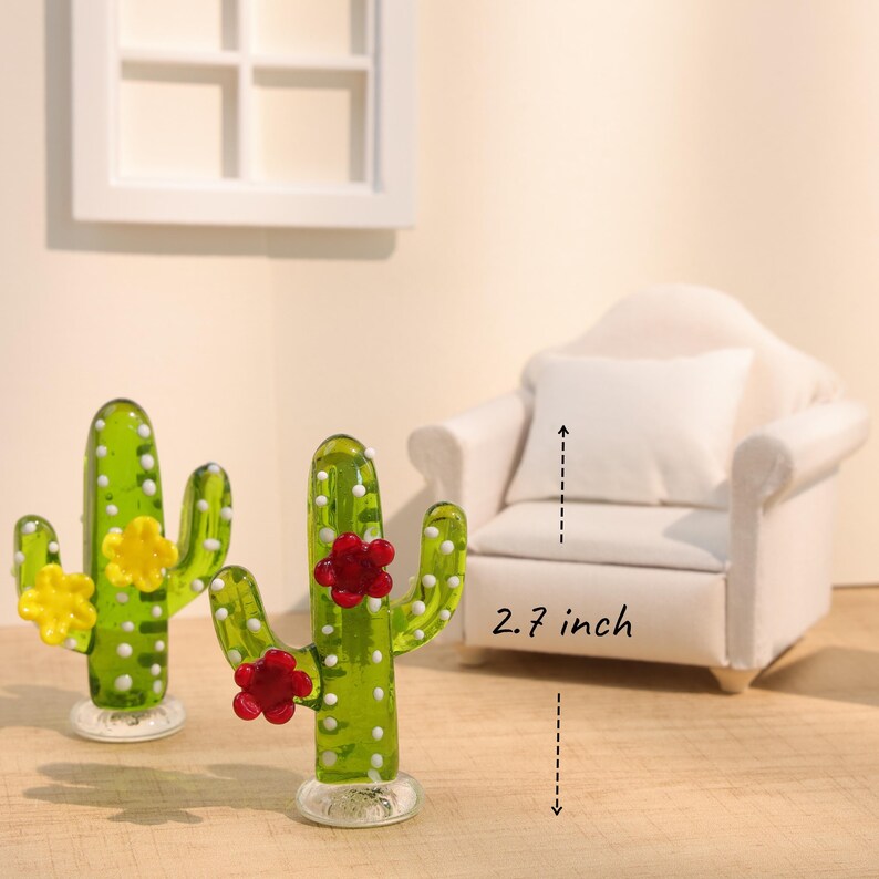 Glass Cactus Figurine, Hand Blown Plant, Handmade Glass Potted Plants ...