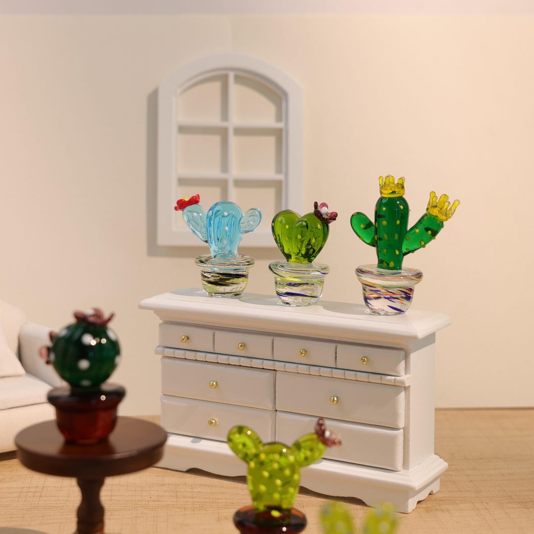 Glass Cactus Figurine, Hand Blown Plant, Handmade Glass Potted Plants ...