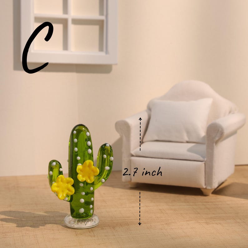 Glass Cactus Figurine, Hand Blown Plant, Handmade Glass Potted Plants ...