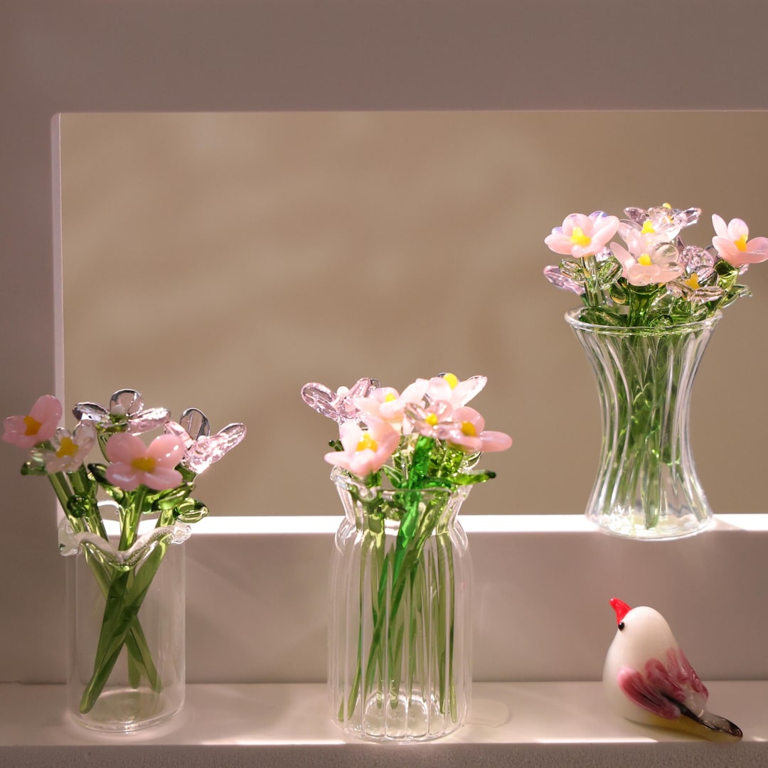 Glass Flower Sculpture, Hand Blown Spring Flower, Glass Flower Bouquet ...