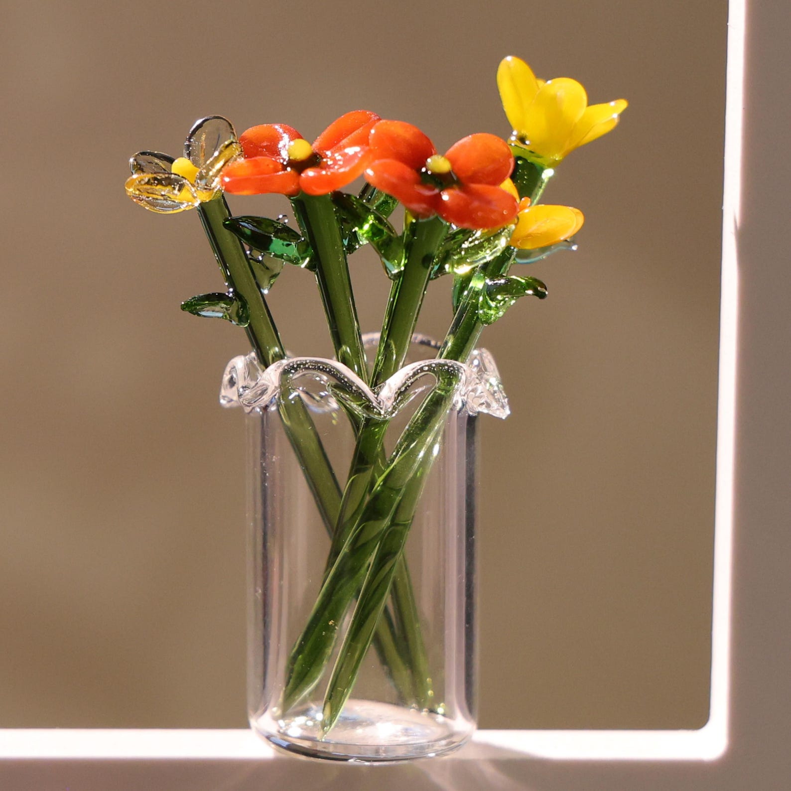 Glass Flower Sculpture, Hand Blown Spring Flower, Glass Flower Bouquet ...