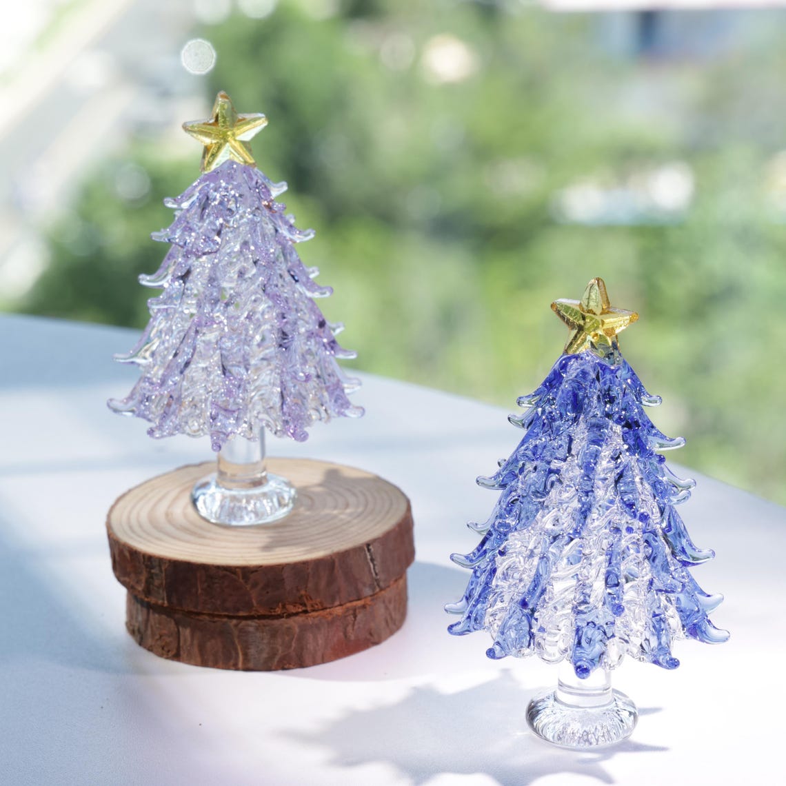 Handmade Christmas Glass Sculptures, Glass Christmas Tree Figurines ...