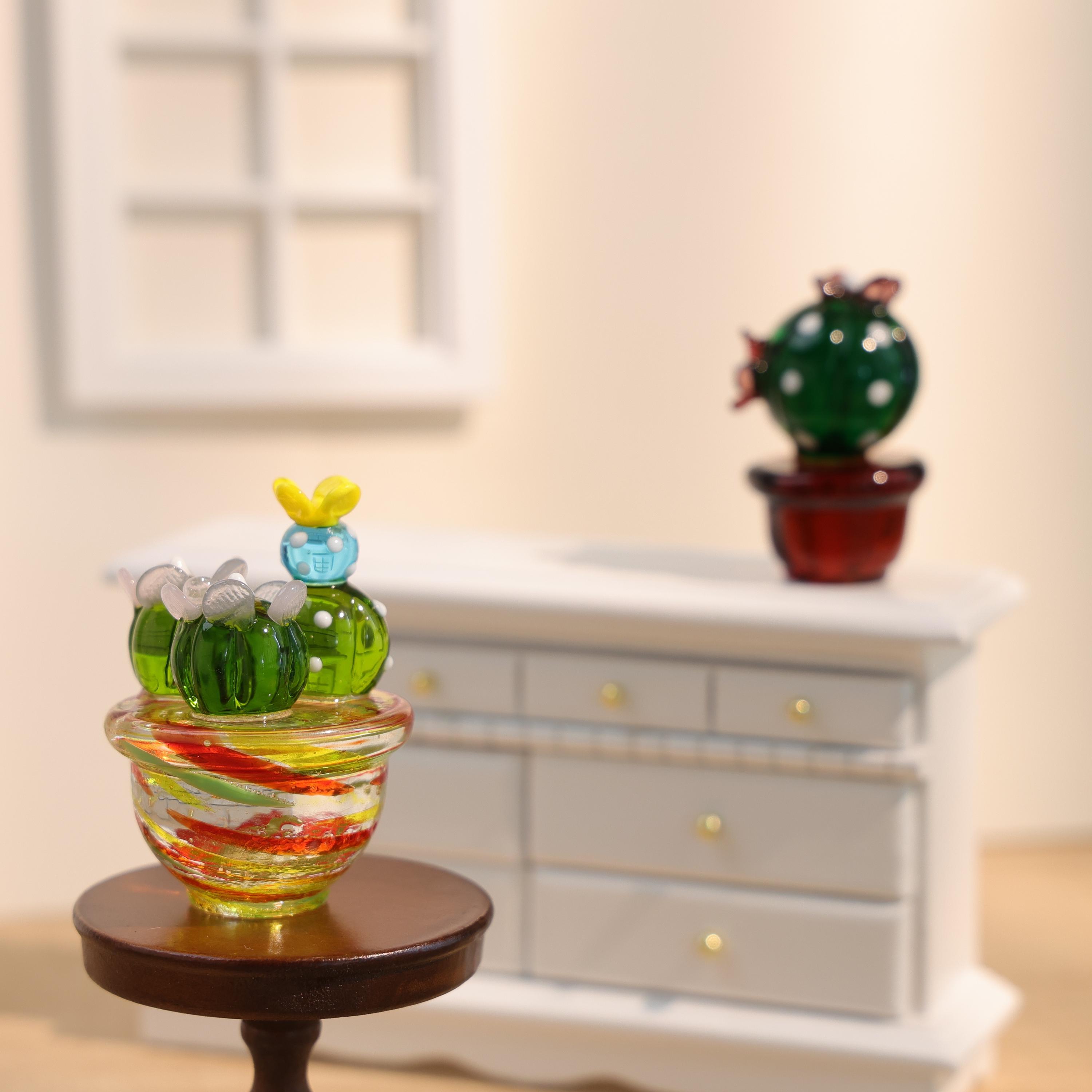Glass Cactus Figurine, Hand Blown Plant, Handmade Glass Potted Plants ...