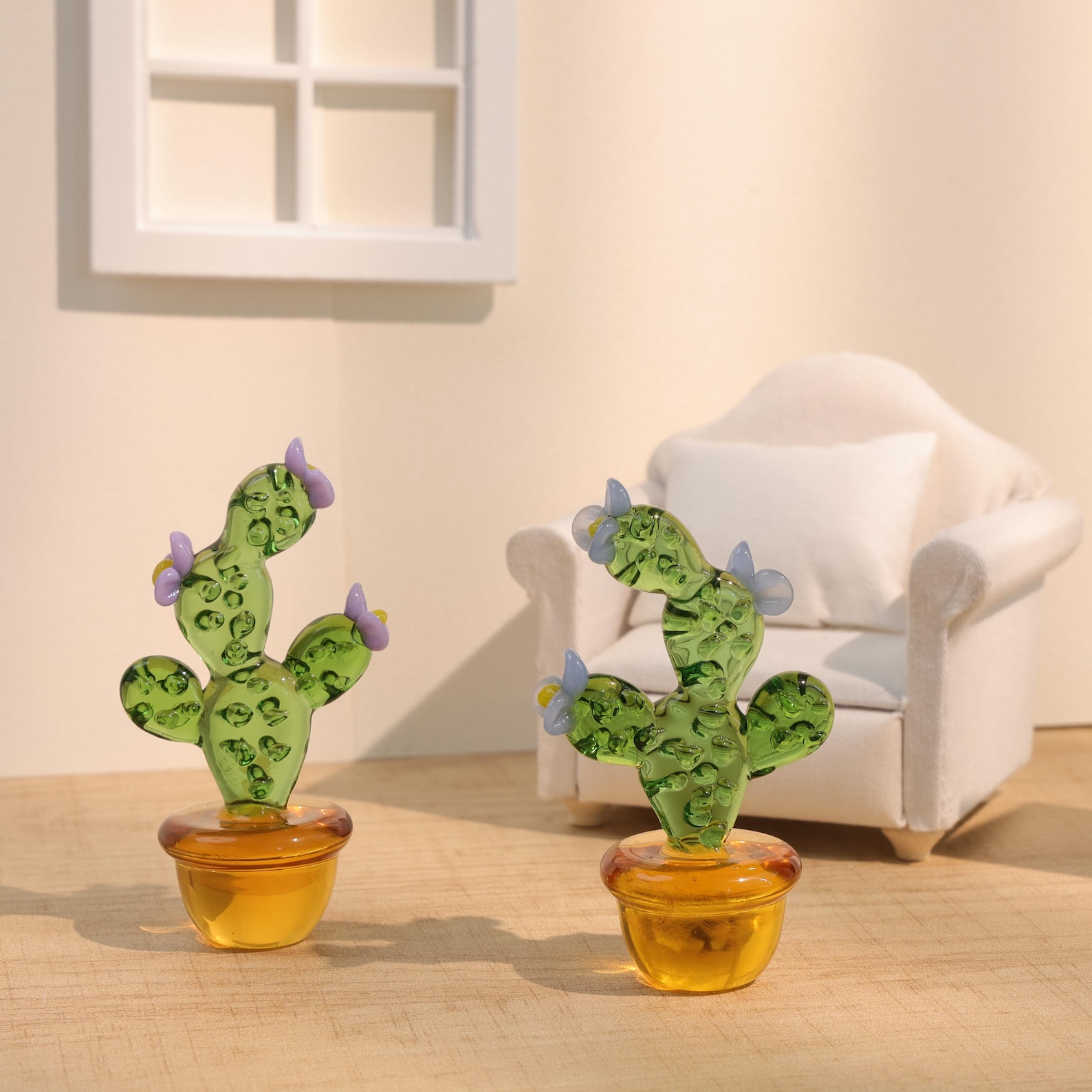 Glass Cactus Figurine, Hand Blown Plant, Handmade Glass Potted Plants ...