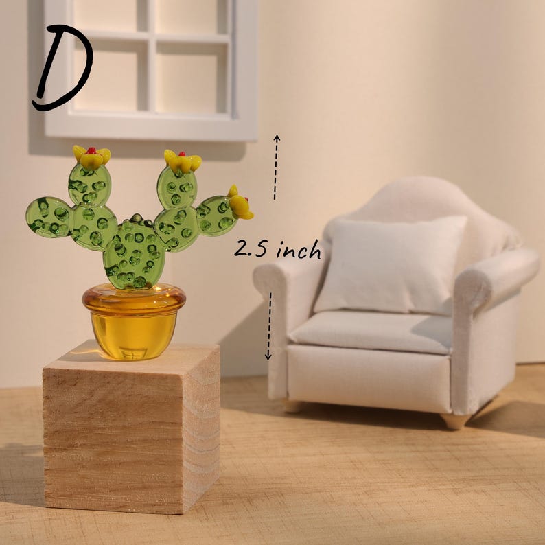 Glass Cactus Figurine, Hand Blown Plant, Handmade Glass Potted Plants ...