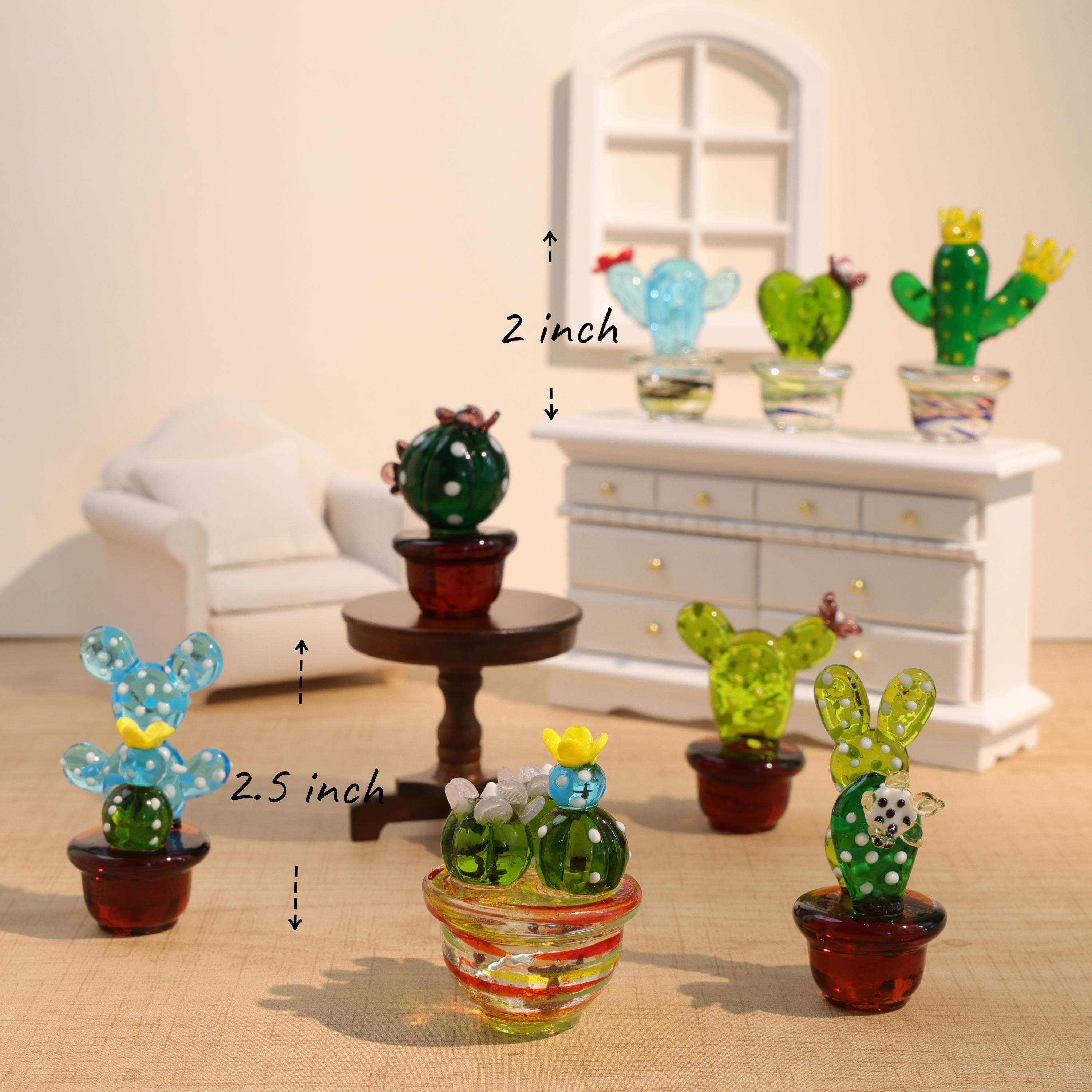 Glass Cactus Figurine, Hand Blown Plant, Handmade Glass Potted Plants ...