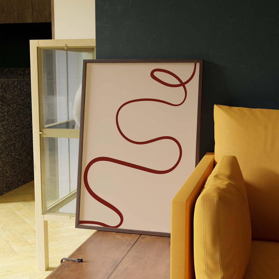Abstract Red Curve Line Art Print: Modern Minimalist Decor (digital PDF ...