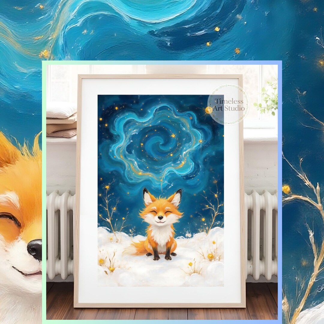 The Fox Under Starry Sky | Van Gogh Style Nursery Print, Digital ...