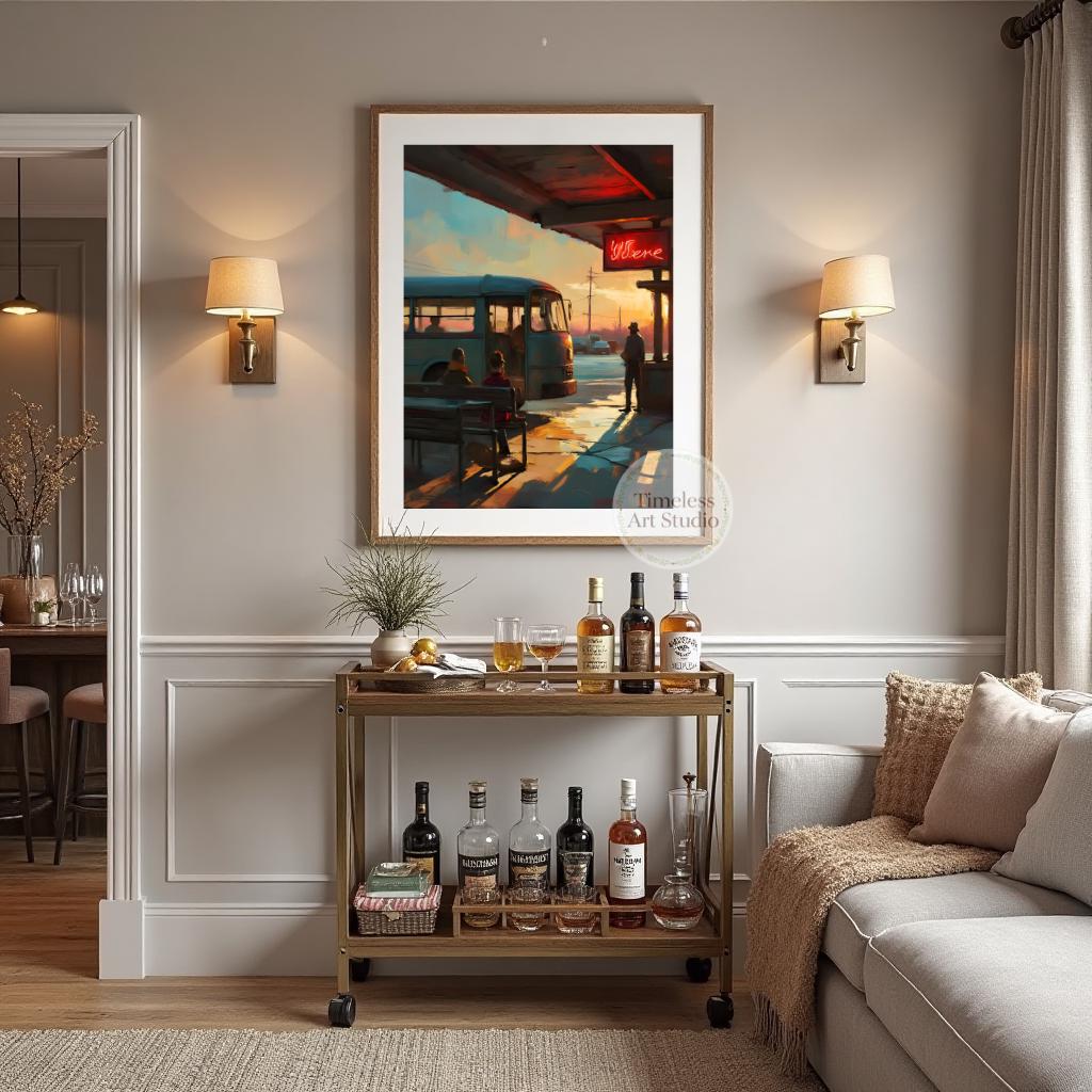 Edward Hopper Print, Greyhound Bus Station at Sunset | Realism Art ...
