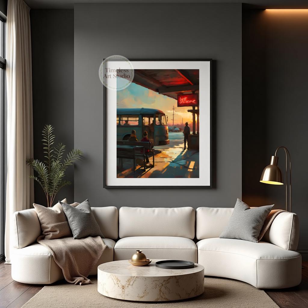 Edward Hopper Print, Greyhound Bus Station at Sunset | Realism Art ...