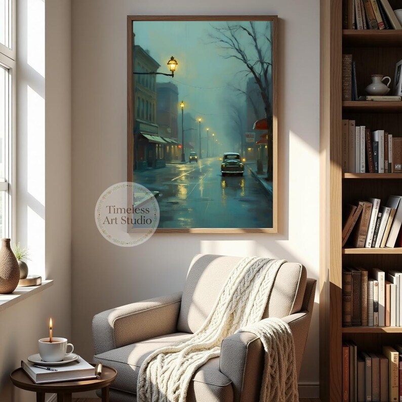 Edward Hopper Style Printable Art, 1940s City Street at Dawn | American ...