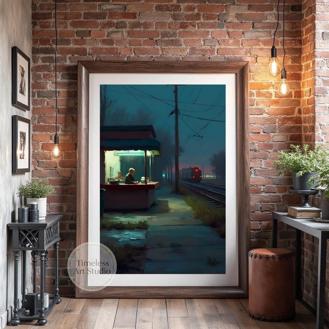 Edward Hopper Print, Train Tracks Diner | Hopper Style Painting, Edward ...
