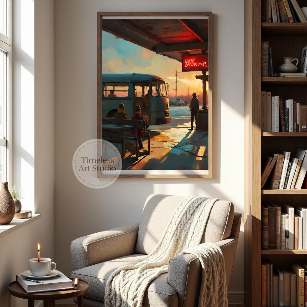 Edward Hopper Print, Greyhound Bus Station at Sunset | Realism Art ...